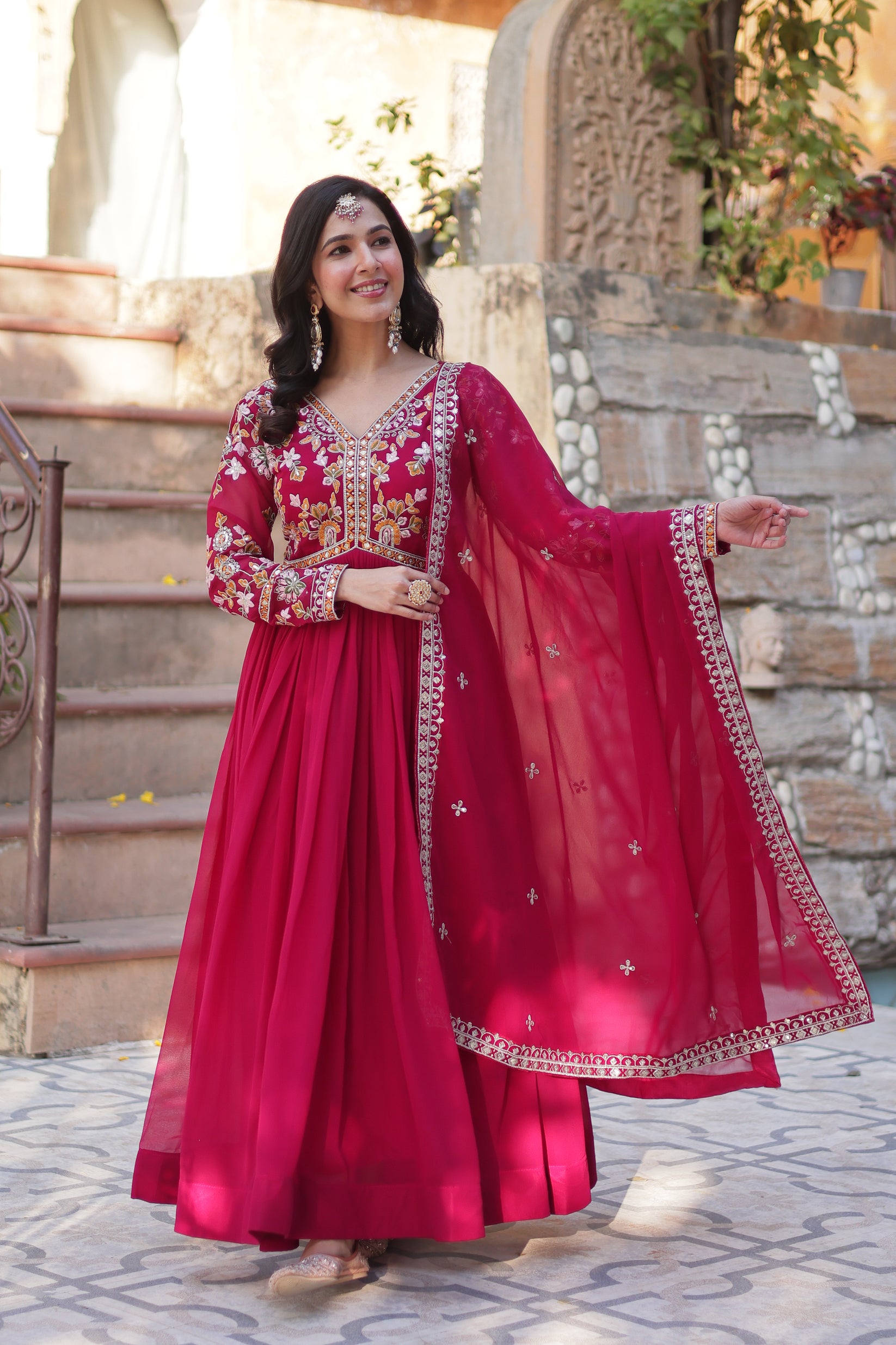 Pink Anarkali Gown Set – Indo Chic